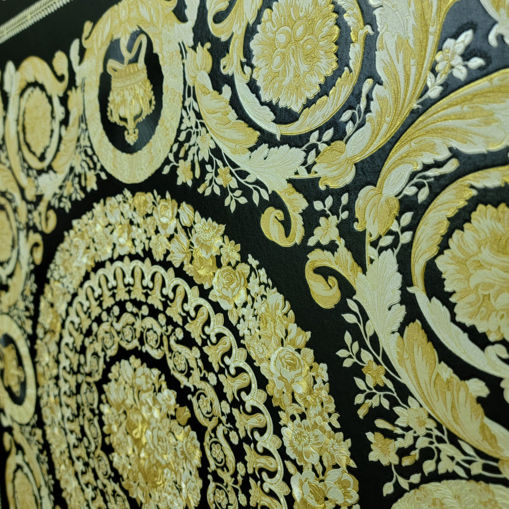 37055-3 Heritage Square Barocco Black Gold Textured Versace Wallpaper ...