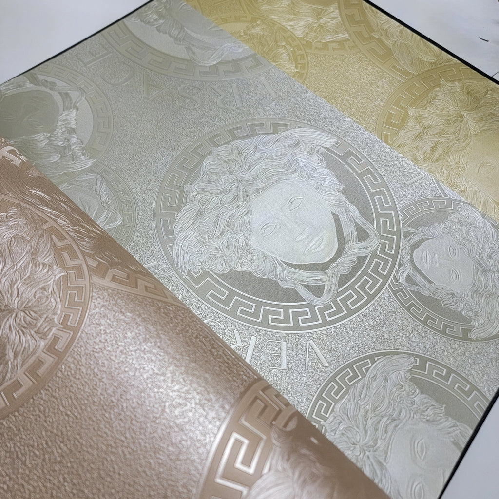 38461-2 Versace Dust Pink Rose Gold Metallic Medusa Wallpaper ...