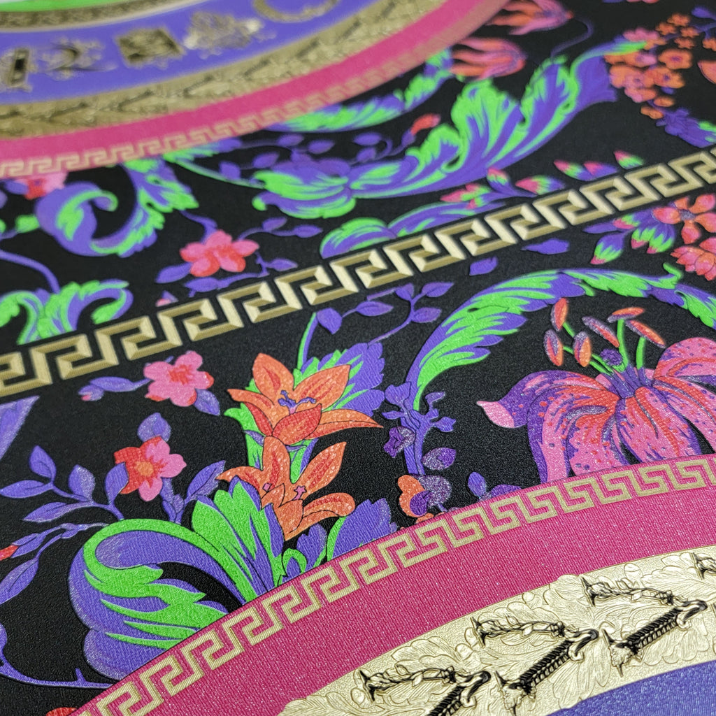 38705-1 Floral Barocco Black Neon Textured Versace Plates Wallpaper ...