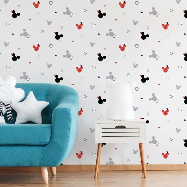 DI0927 York Disney Mickey Mouse Geo Unpasted Red Black Wallpaper ...