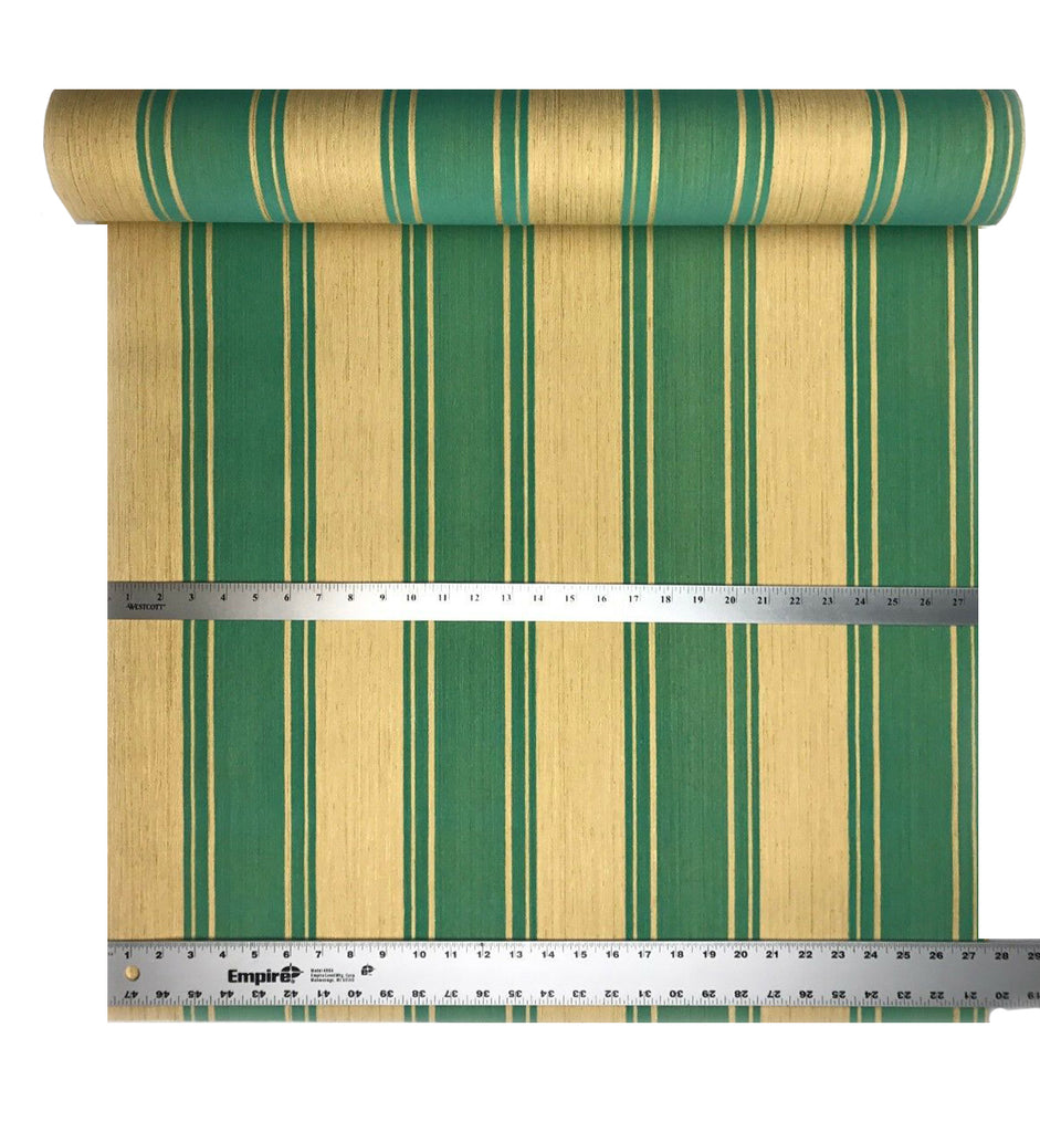 400026 Striped flock Wallpaper flocked Green Gold Metallic Textured Fl ...