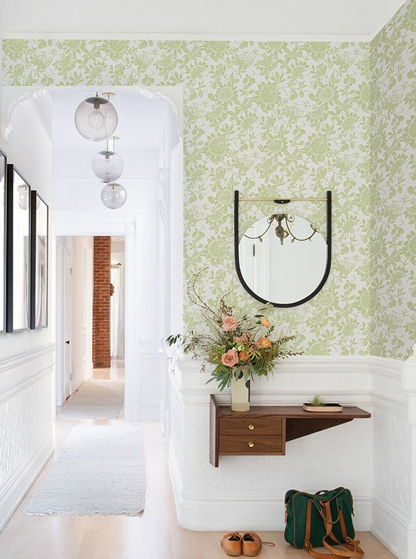 4074-26628 Helen Light Green Floral Trail Wallpaper – wallcoveringsmart