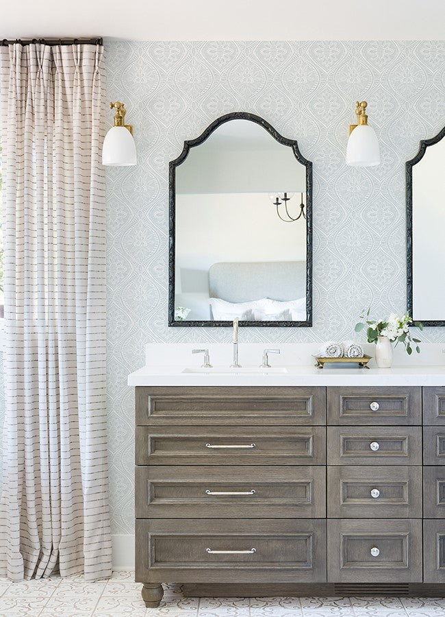 4074-26642 Scout Light Blue Floral Ogee Wallpaper – wallcoveringsmart