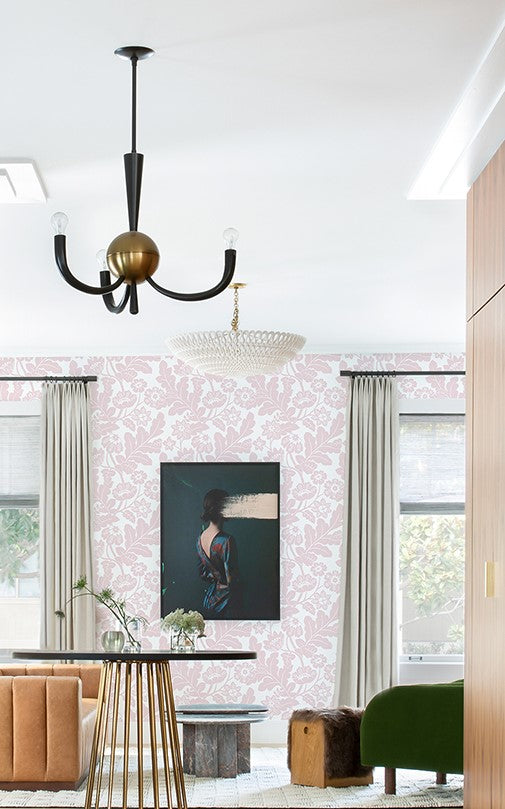 4074-87374 Augusta Pink Flock Damask Wallpaper – wallcoveringsmart