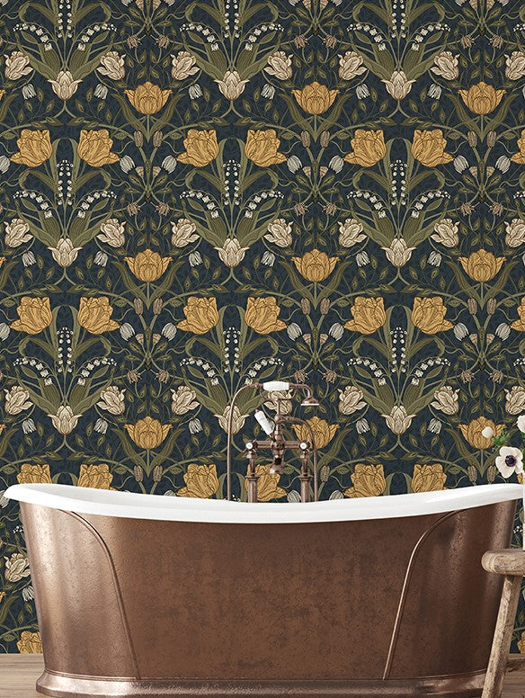 4080-44106 Filippa Navy Tulip Wallpaper – wallcoveringsmart