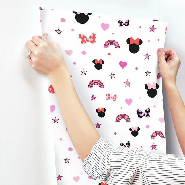 DI0992 York Red Wallpaper Disney Minnie Mouse Rainbow Unpasted Wallcov ...