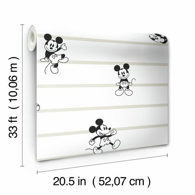 DI0932 York Disney Mickey Mouse Stripe Unpasted Neutral Wallpaper ...