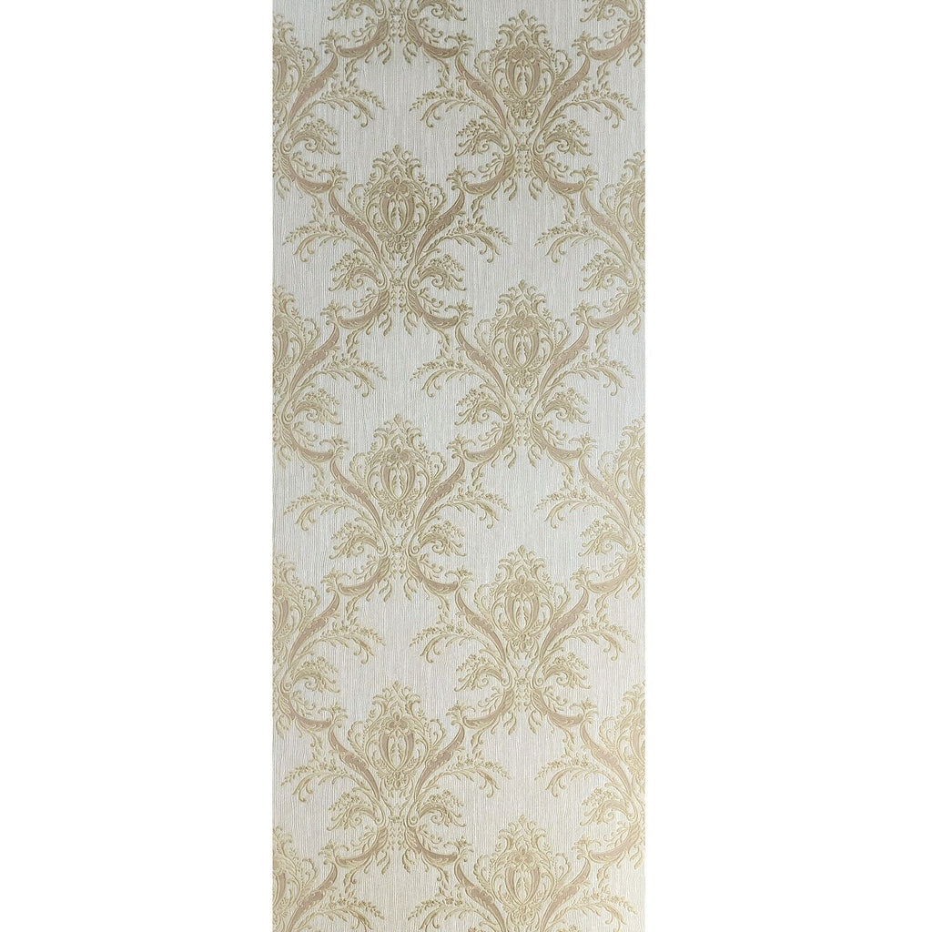 M50037 Beige cream copper gold metallic Victorian damask faux fabric t ...