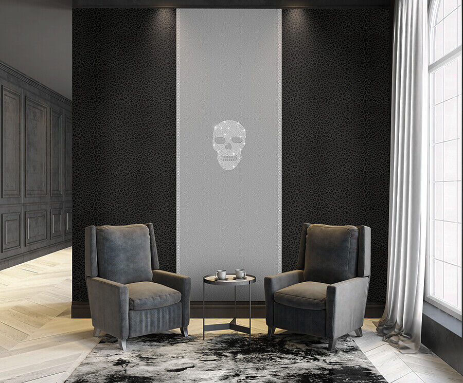 Z80042 Philipp Plein Charcoal gray black silver glitter wallpaper faux ...