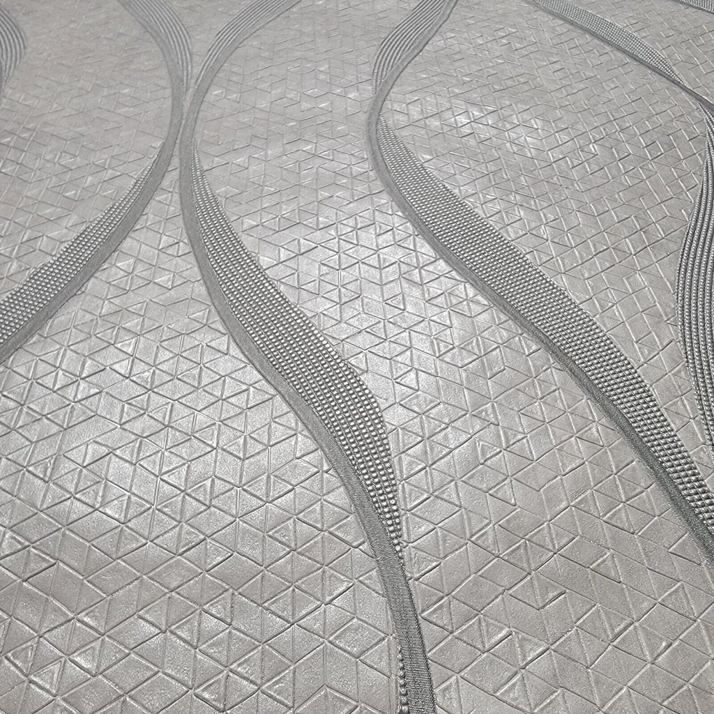 M50012 Contemporary Wallpaper Gray off white cream tiles wavy lines te ...