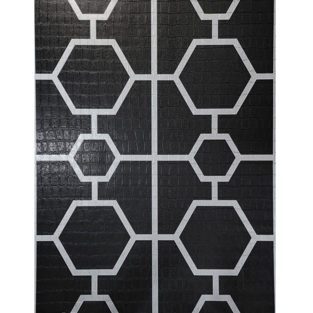 Z80024 Philipp Plein Geo Hexagon black silver metallic trellis lines w ...
