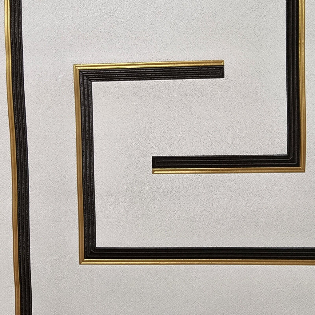 Z76001 Geometric Greek Key lines Modern Cream off White black gold met ...