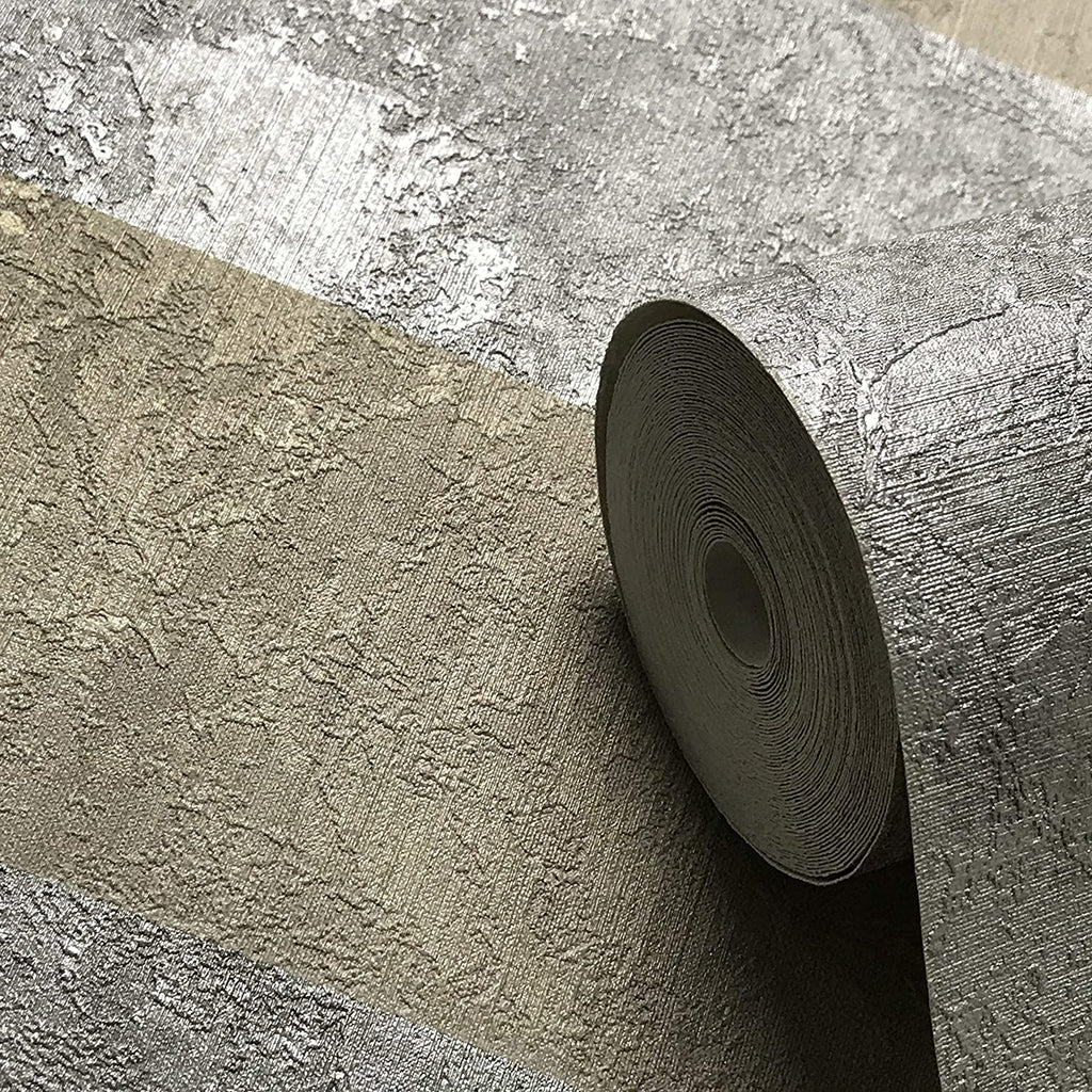 ‎75910 Gold Silver Metallic Stripes Textured plaster effect Wallpaper ...