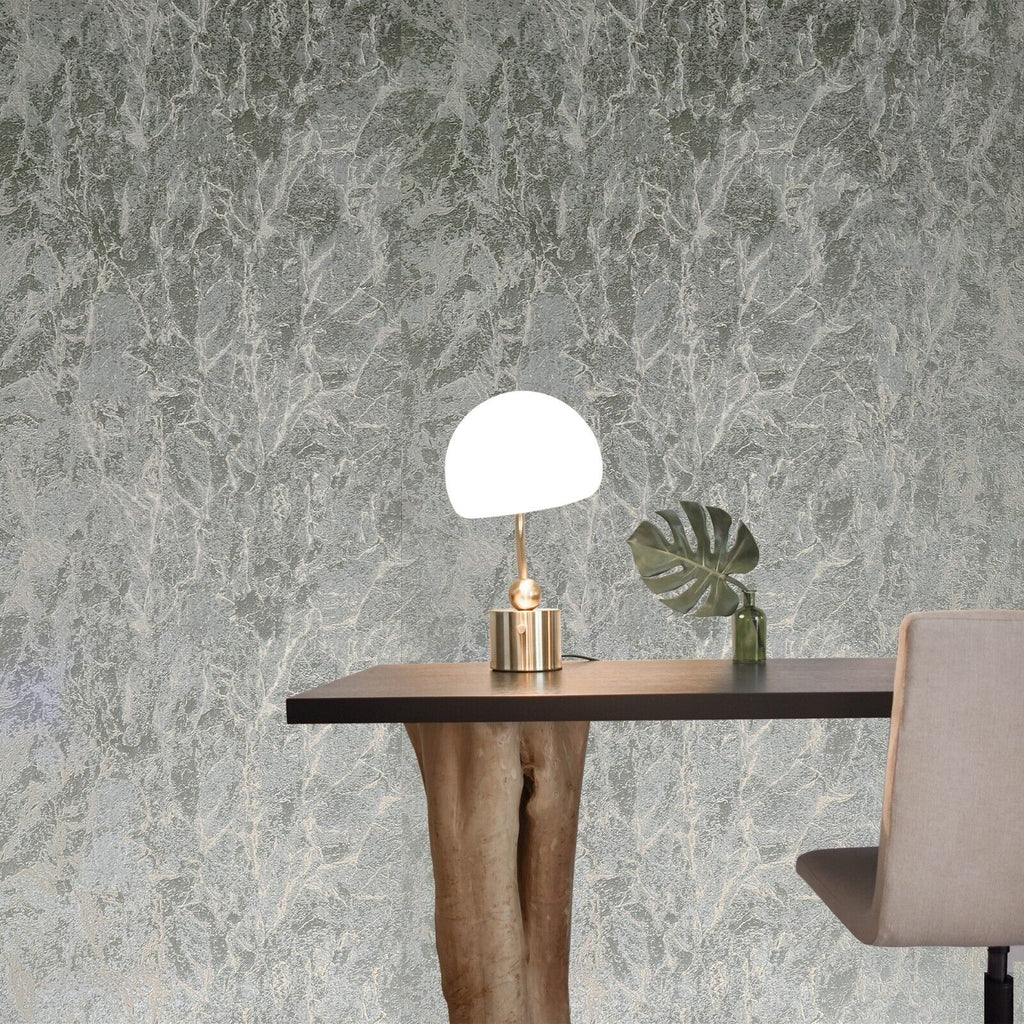 Z3409 Grayish green gold metallic faux plaster stone modern textured w ...