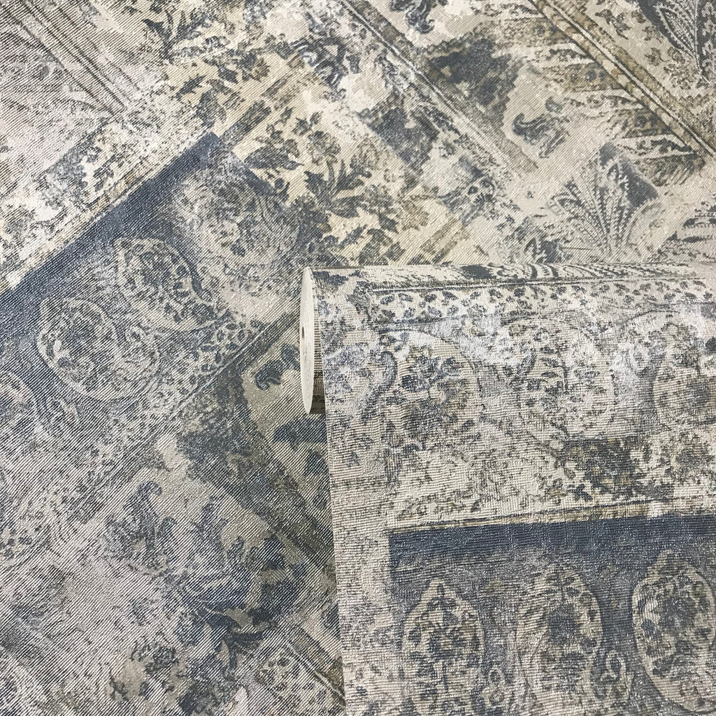310030 Wallpaper Rustic white Blue faux vintage Rug carpet Textured Mo ...