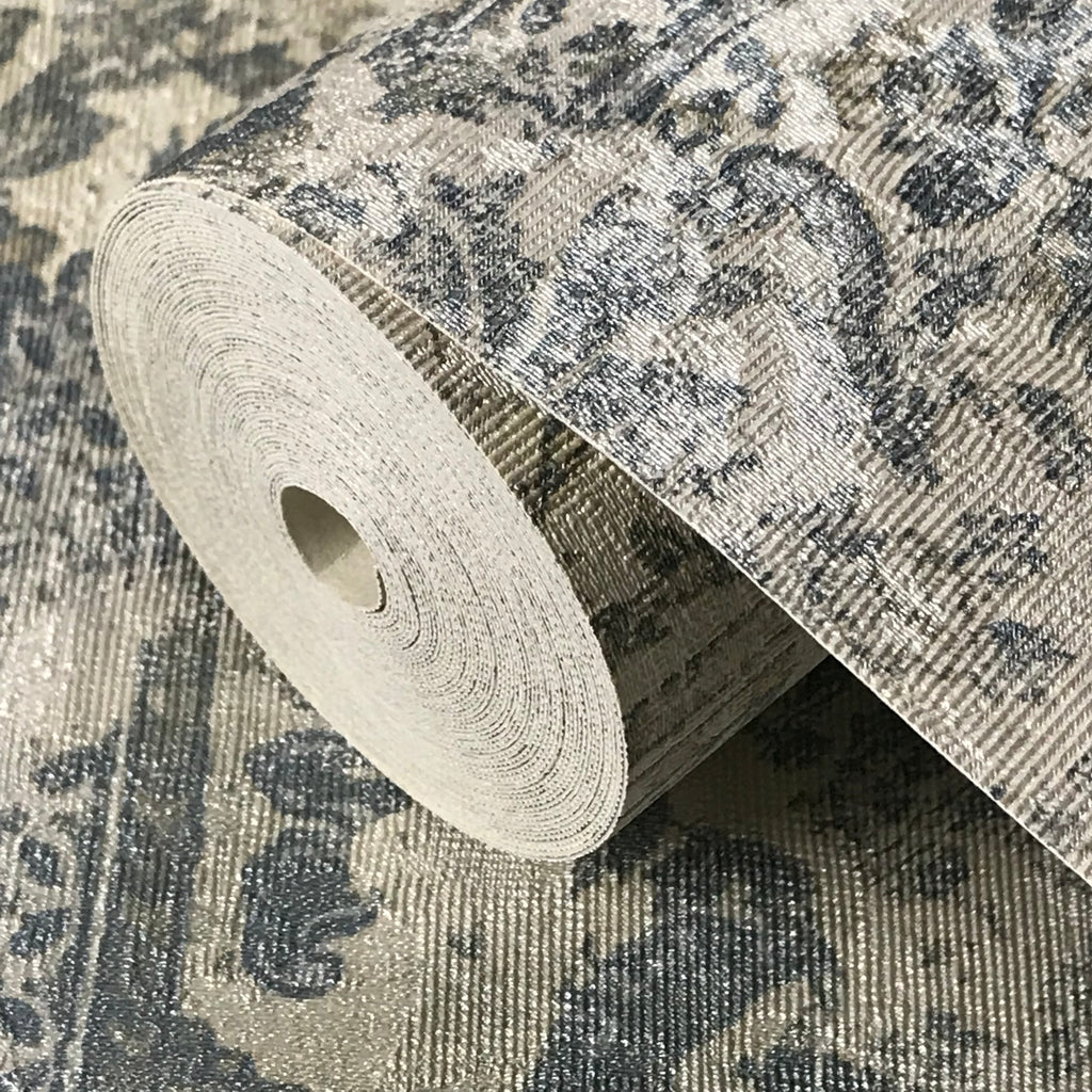 310030 Wallpaper Rustic white Blue faux vintage Rug carpet Textured Mo ...