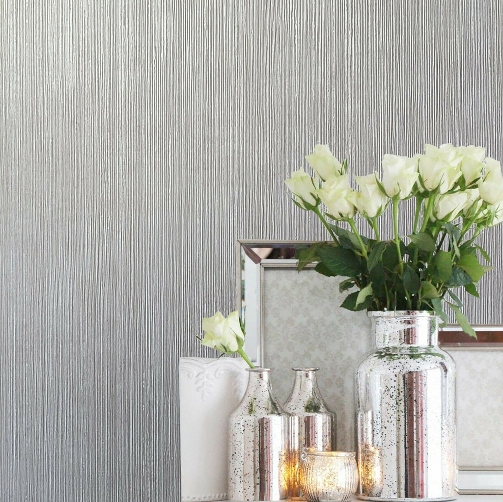 M23047 Industrial beige tan metallic plain stria lines textured Wallpa ...
