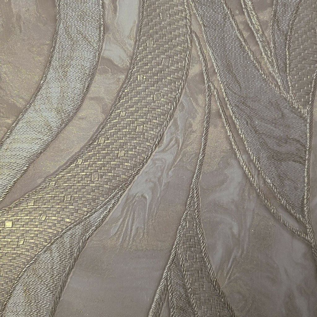 M25029 Gray Taupe tan metallic textured wave lines faux fabric Wallpap ...