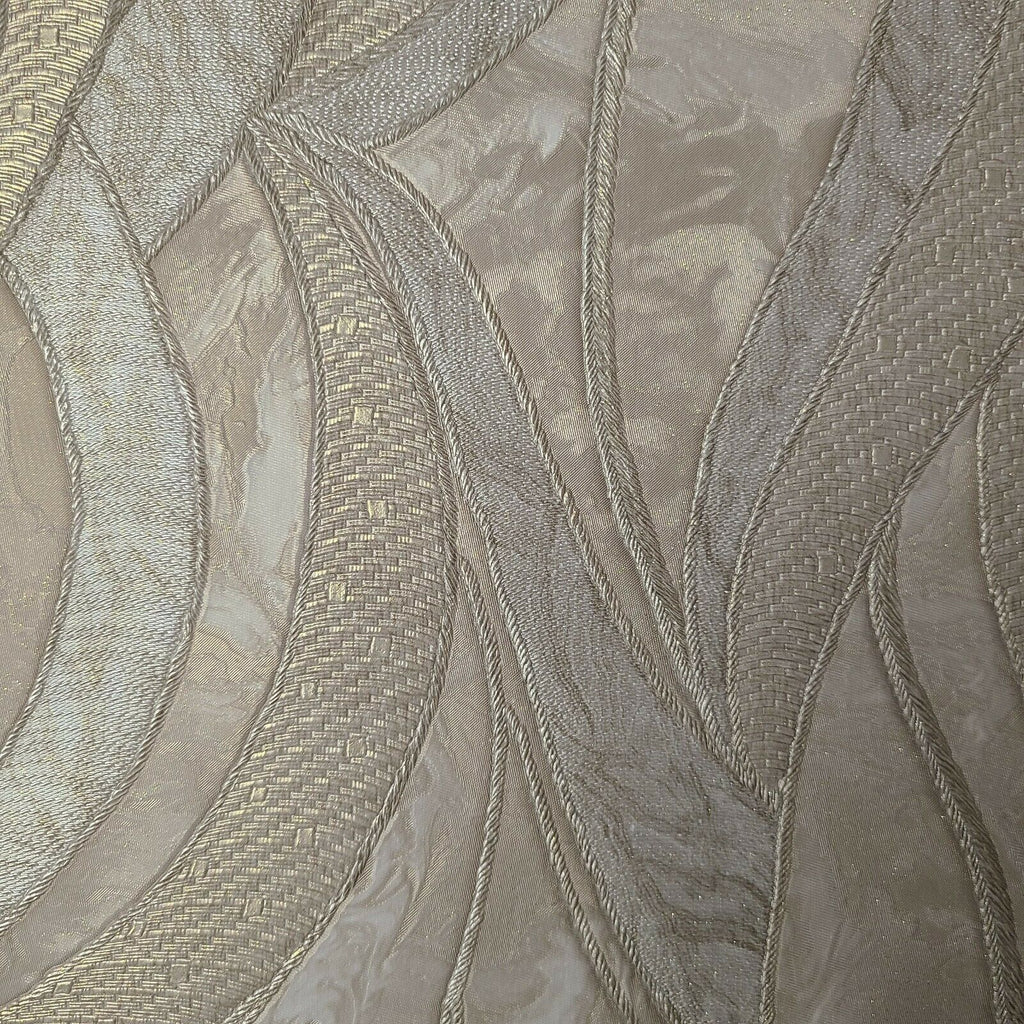 M25029 Gray Taupe tan metallic textured wave lines faux fabric Wallpap ...