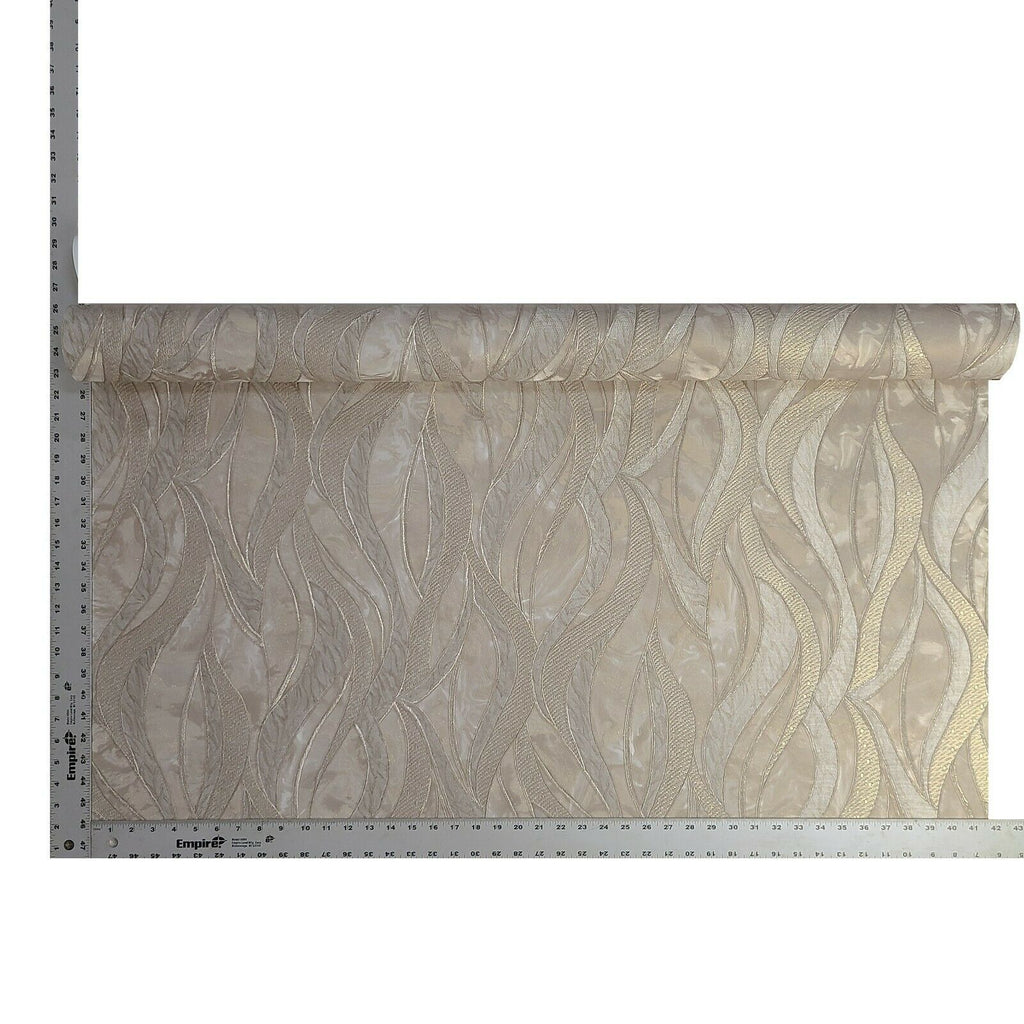 M25029 Gray Taupe tan metallic textured wave lines faux fabric Wallpap ...
