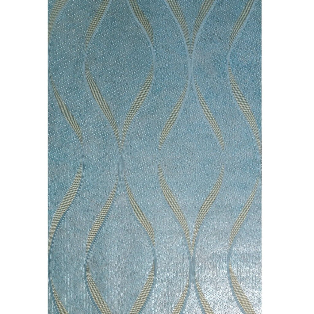 M50010 Modern Blue yellow brass metallic tiles wavy lines textured wav ...
