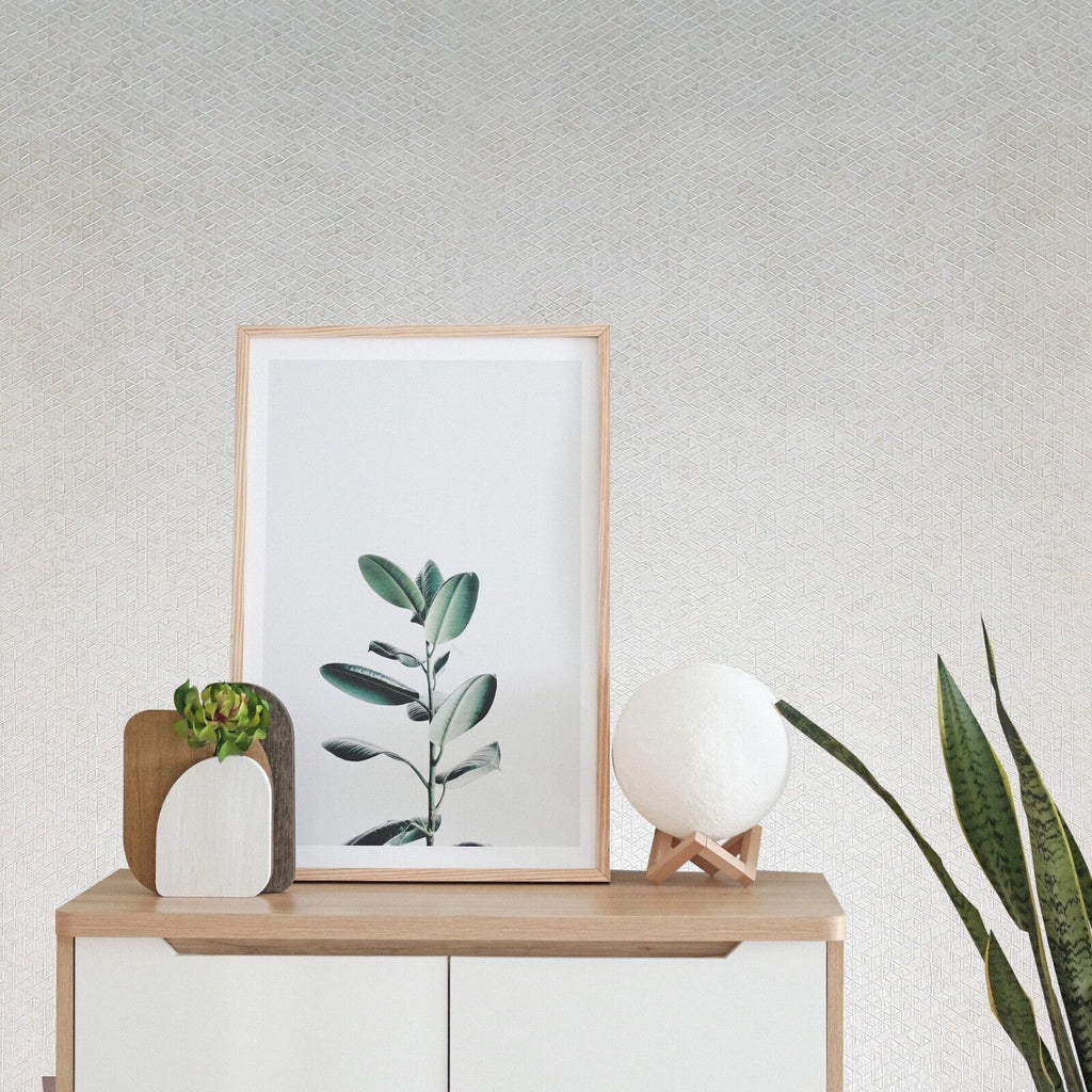 M50007 Modern Cream off white geometric square triangle tiles line tex ...