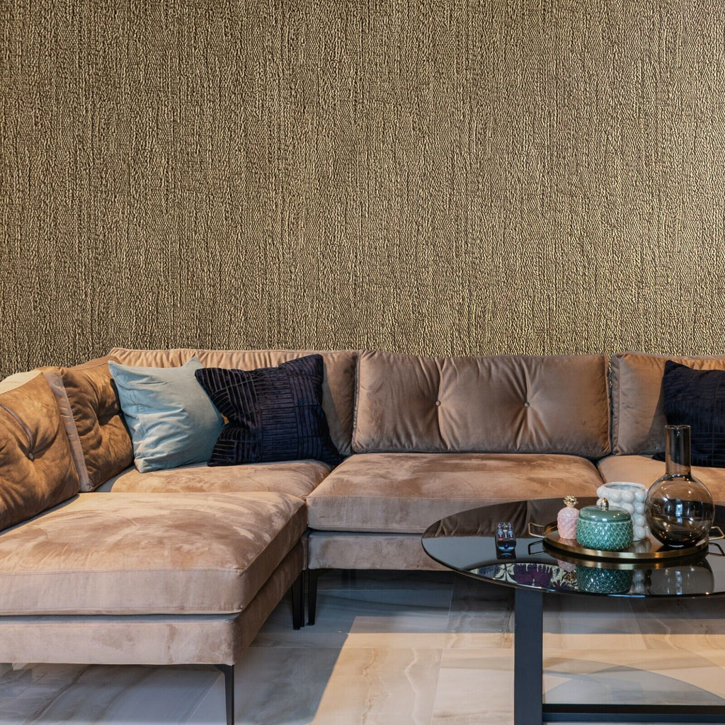 Z38012 Modern lines bronze brown gold metallic faux Knit fabric textur ...