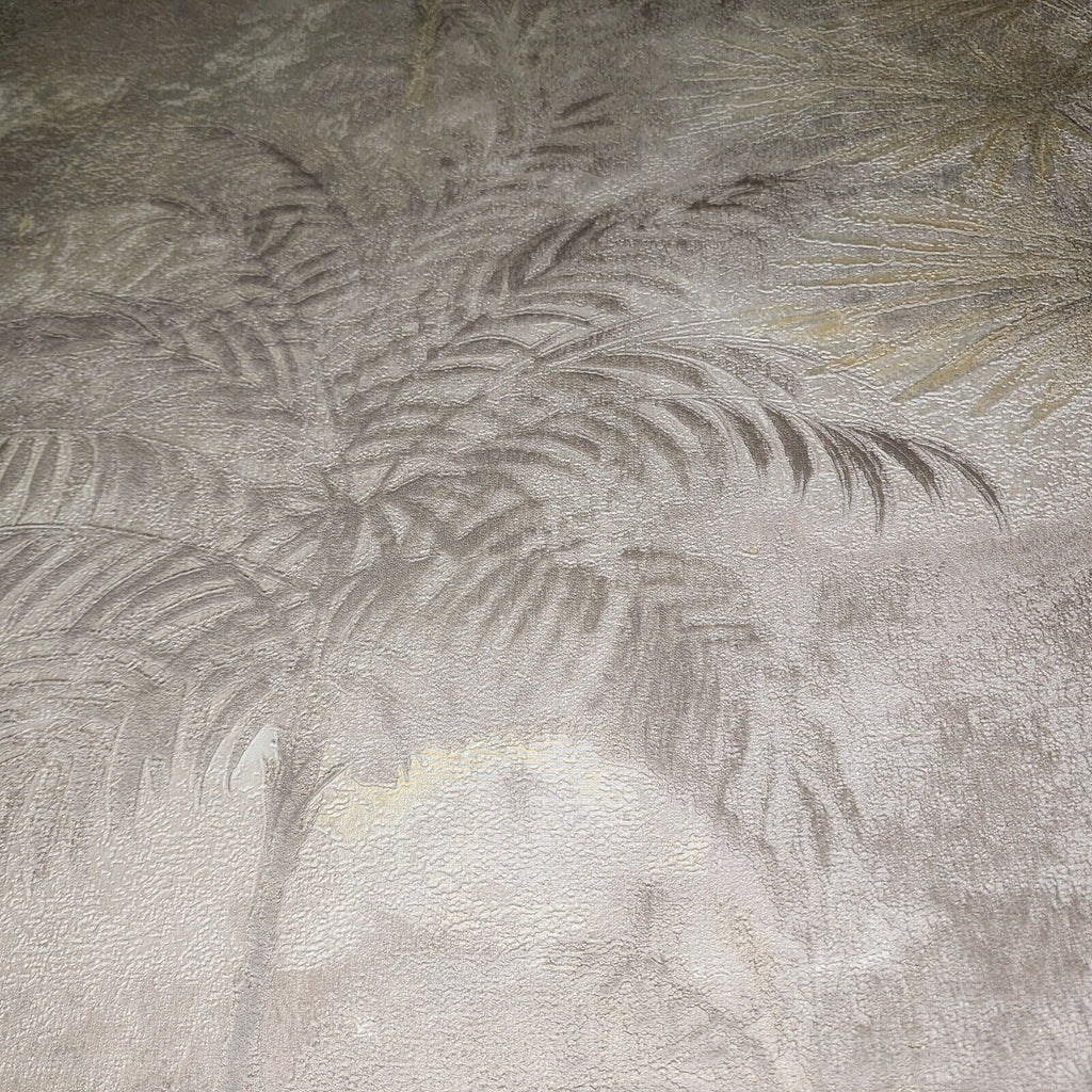 Z44906 Tan gold metallic floral tropical palm leaves faux concrete tex ...