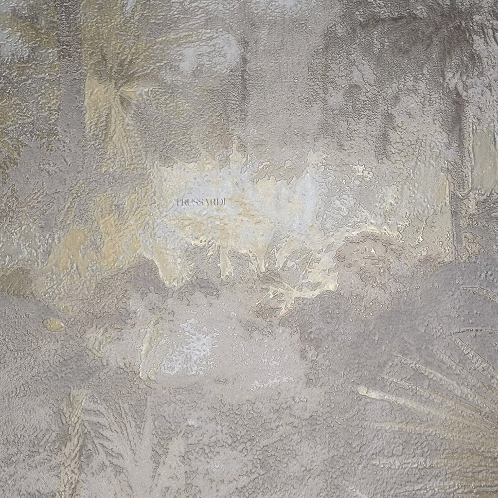 Z44906 Tan gold metallic floral tropical palm leaves faux concrete tex ...