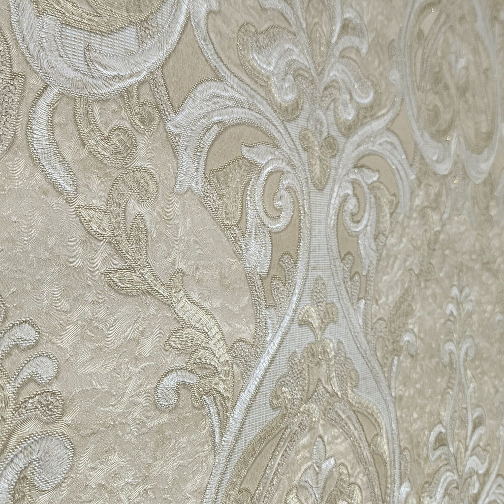 M25012 Victorian Sand tan cream gold metallic gray ogee damask texture ...