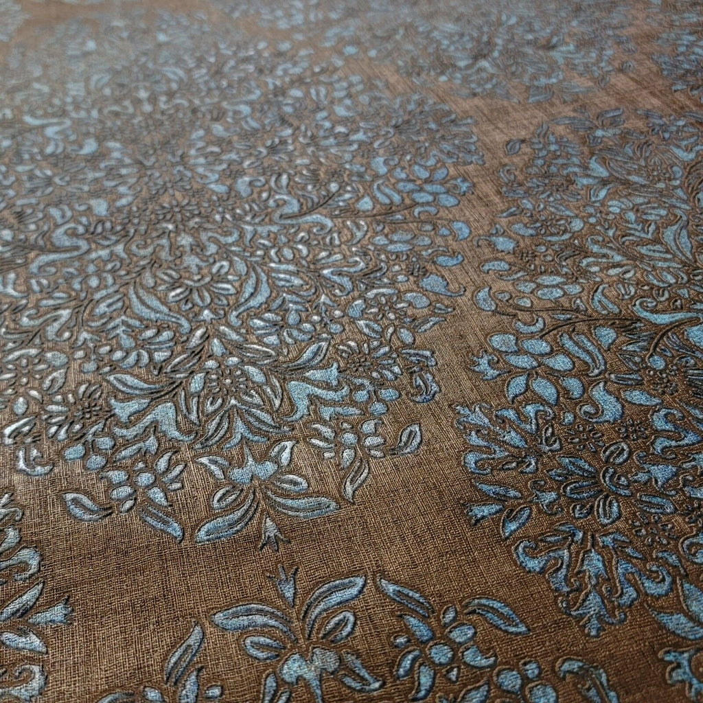 M5664 Wallpaper Blue copper bronze metallic diamond damask faux fabric ...