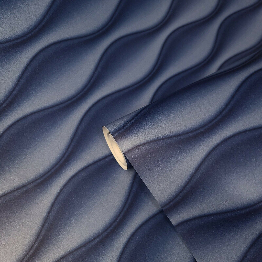 TD31702 Wave lines 3D illusion navy blue Wallpaper – wallcoveringsmart