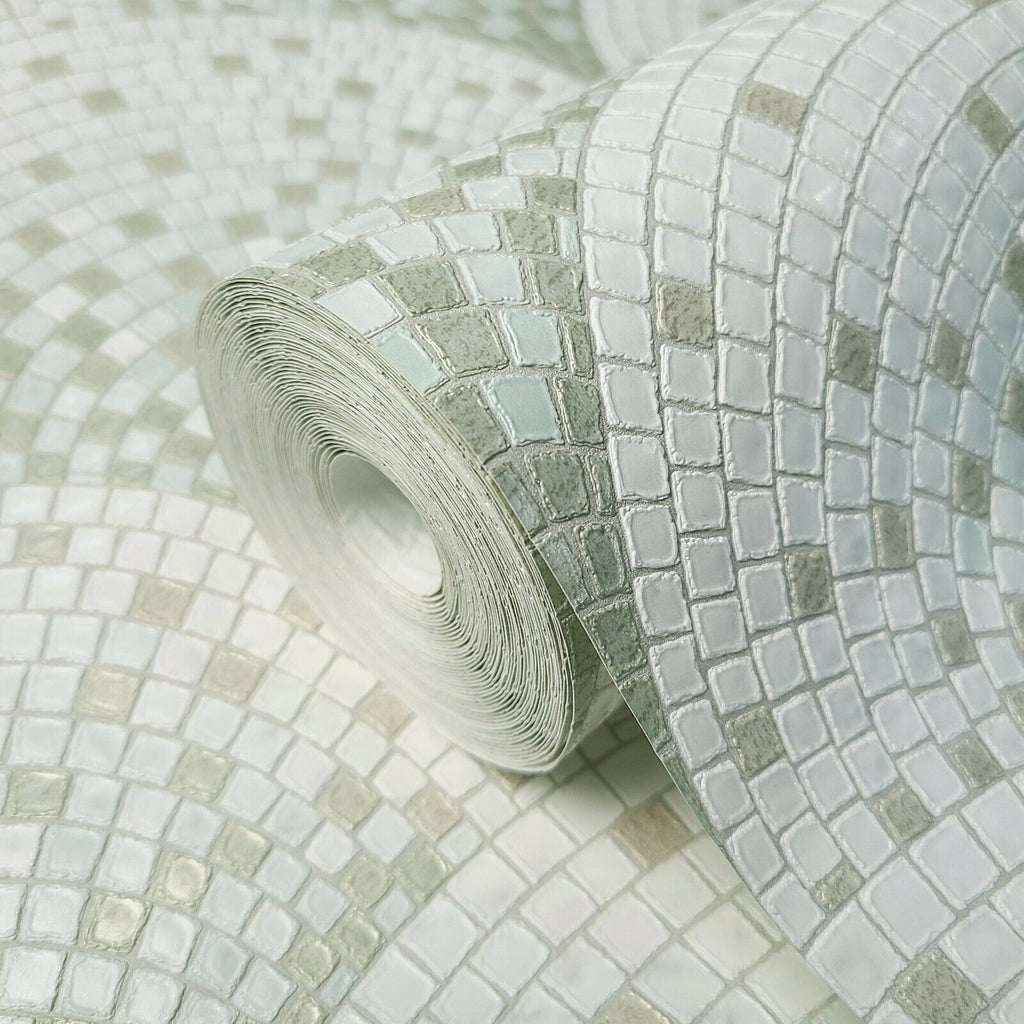 WMBA22004501 Mint green white tan faux Scale mosaic tiles Wallpaper ...