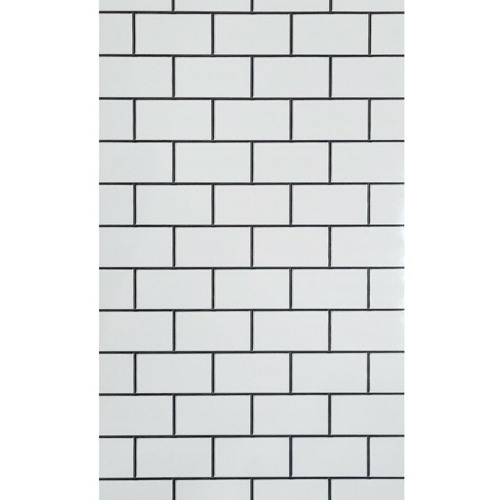 WMBA22010101 Black & white gloss faux subway tile textured 3D Wallpape ...