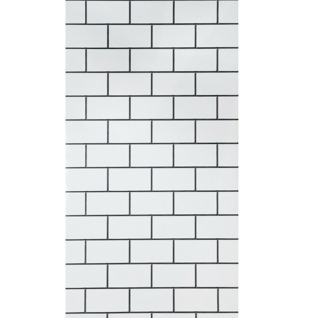 WMBA22010101 Black & white gloss faux subway tile textured 3D Wallpape ...
