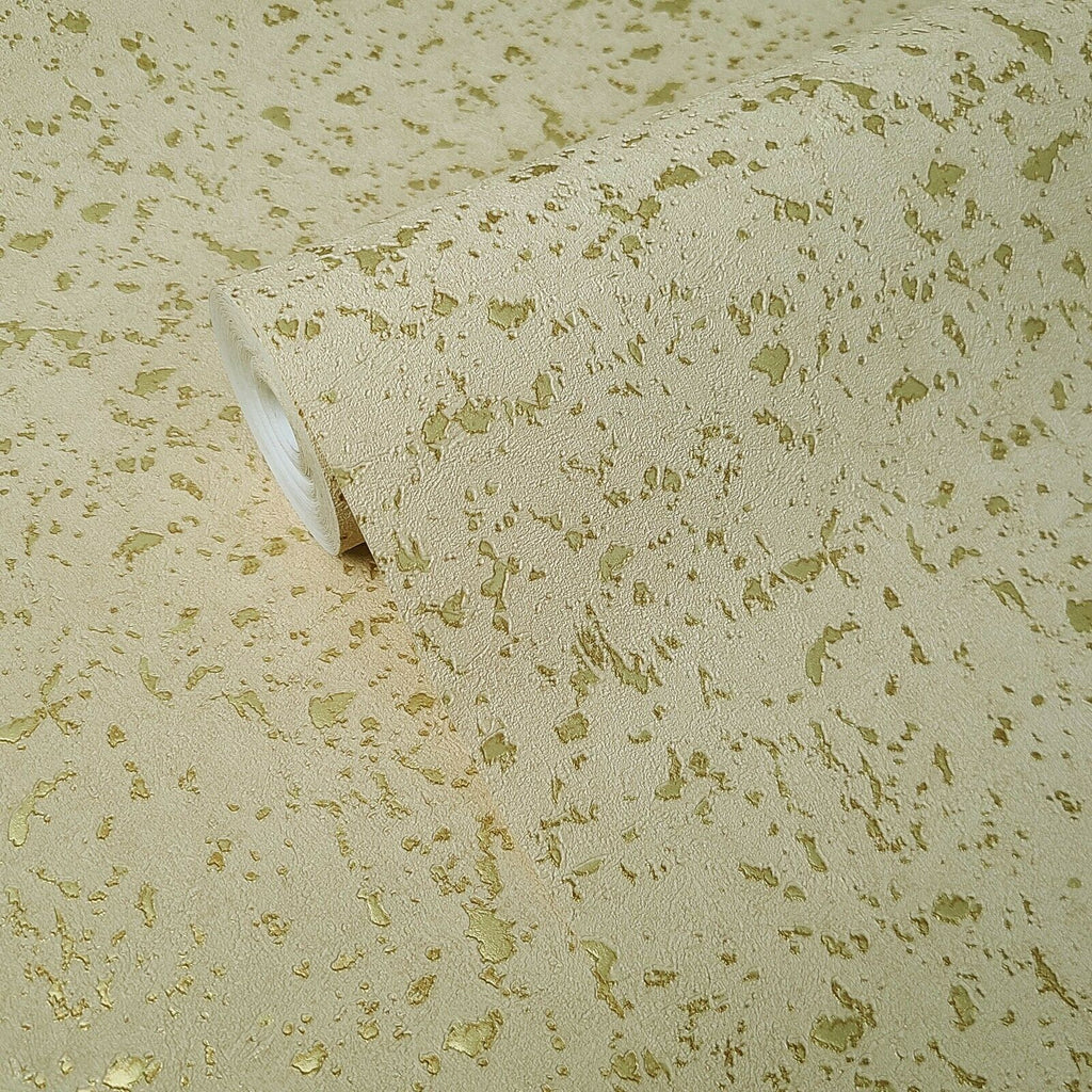 WMBL1002301 Yellow gold metallic plain faux cork plaster Wallpaper ...