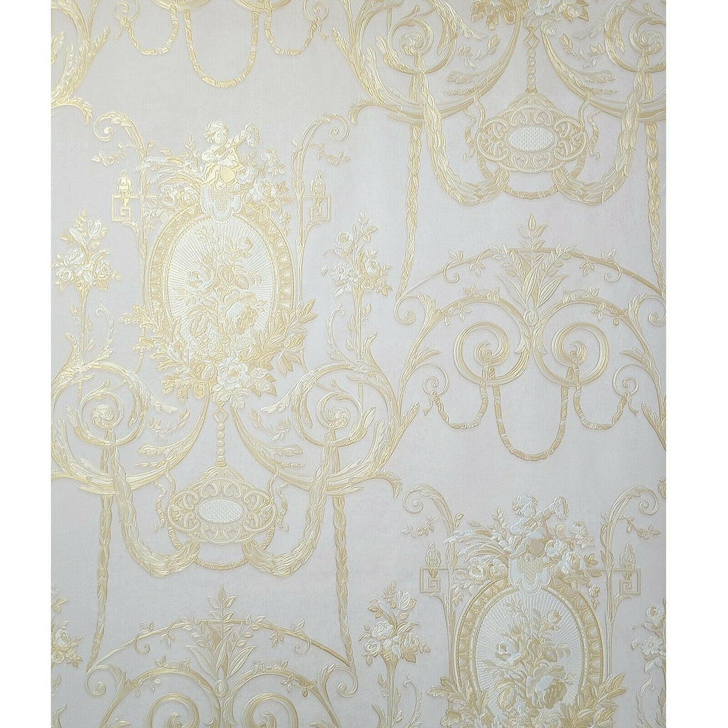 WMBL1007301 Floral Beige cream Gold toile damask Victorian Wallpaper ...