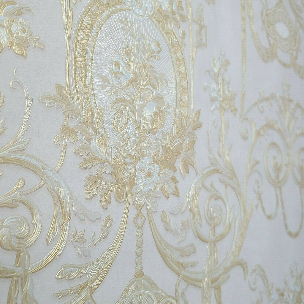 WMBL1007301 Floral Beige cream Gold toile damask Victorian Wallpaper ...