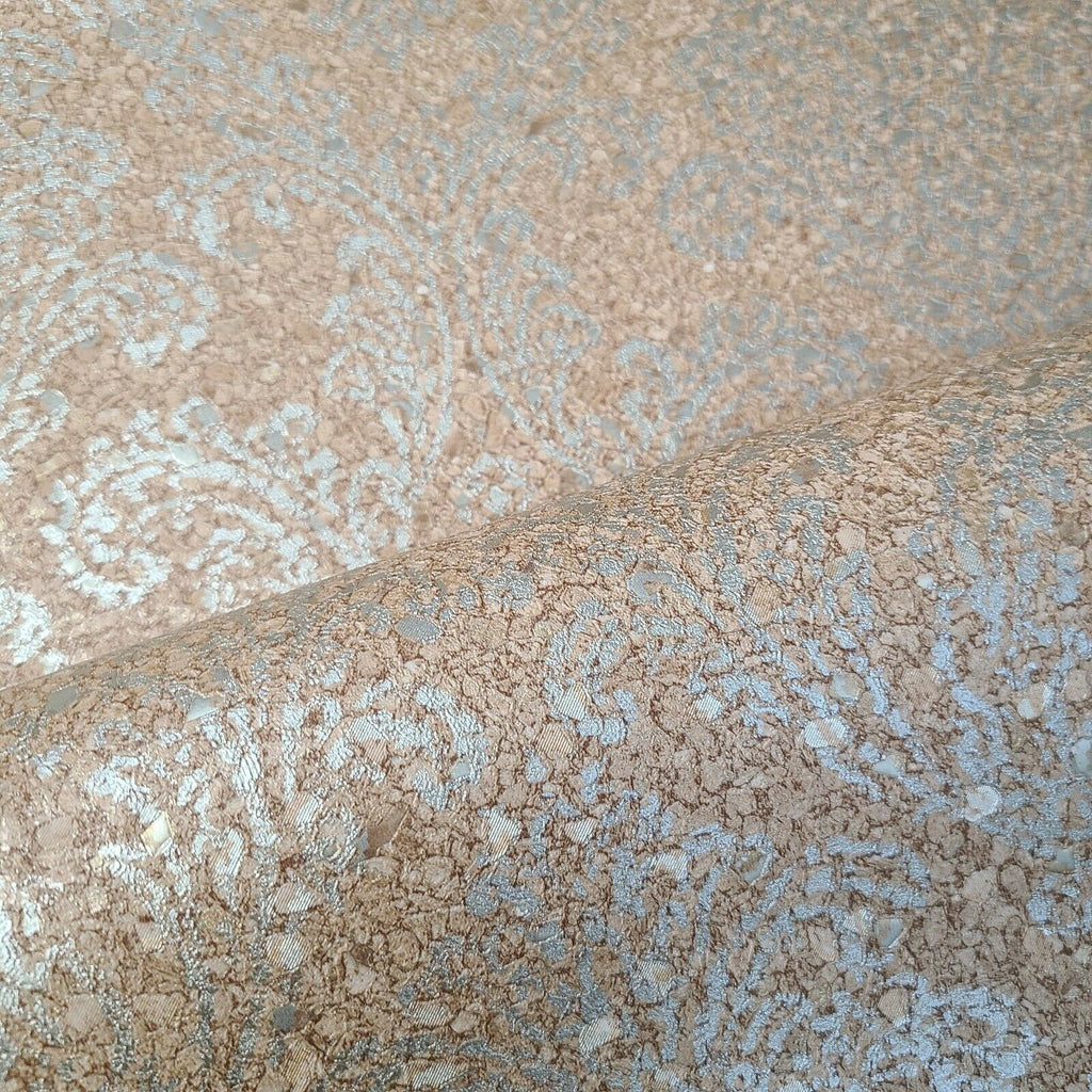 WMSR21010501 Faux Mica vermiculite stone brass tan gold damask Wallpap ...