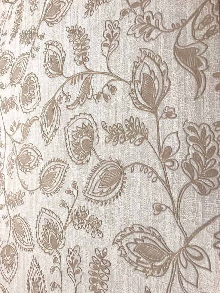 5536-02 Cream Floral Expanded Vinyl - Double roll Wallpaper ...