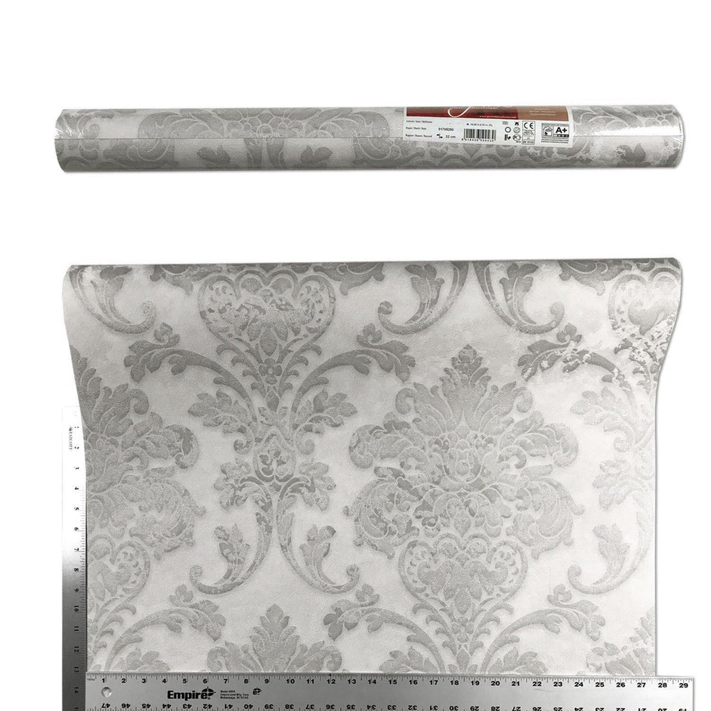 500002 White Gray Silver Rustic Damask Wallpaper textured ...