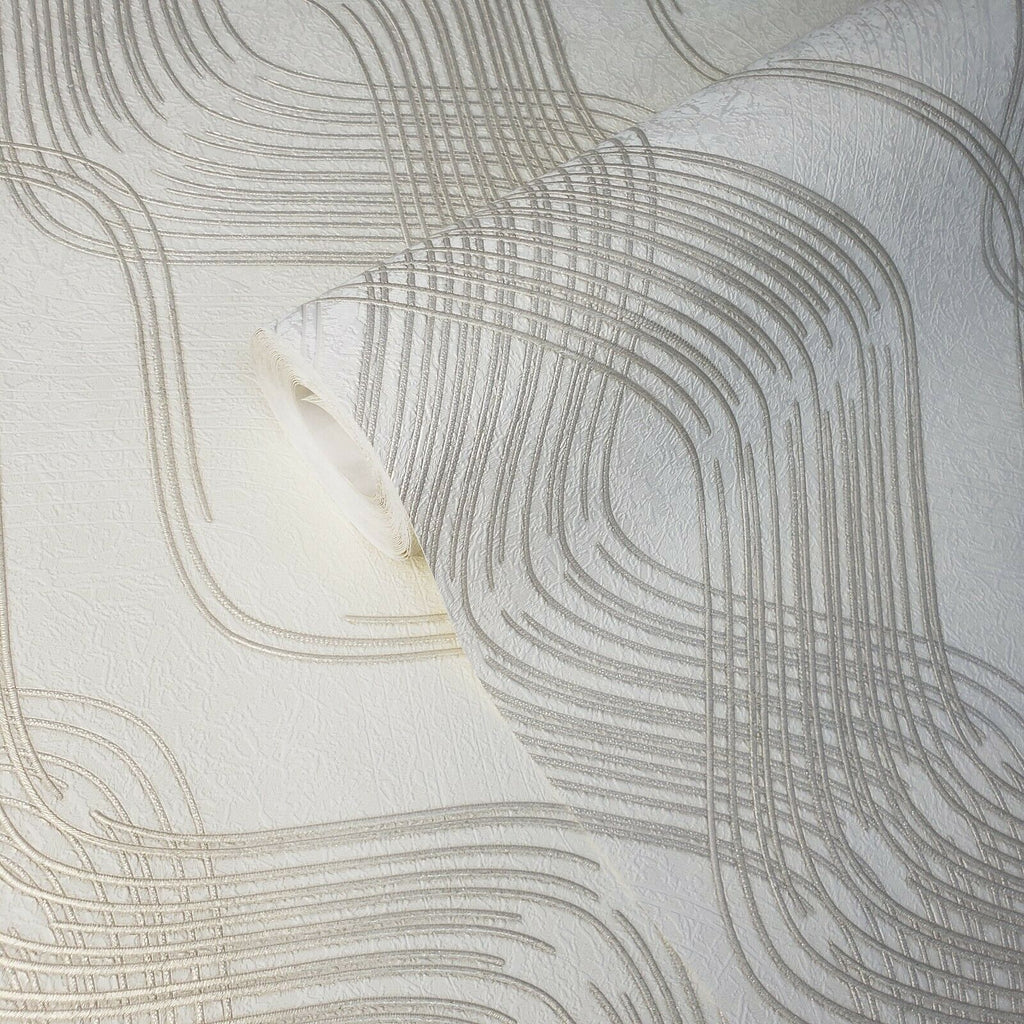 8602-05 Slavyanski yellow cream gold metallic textured wave lines Wall ...