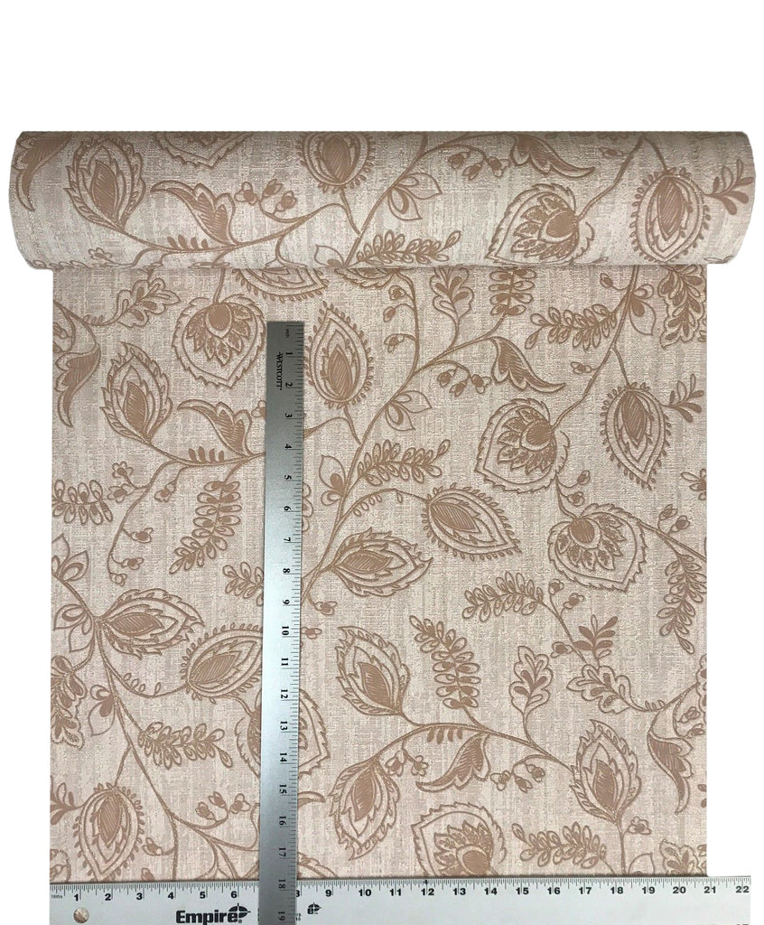 5536-02 Cream Floral Expanded Vinyl - Double roll Wallpaper ...