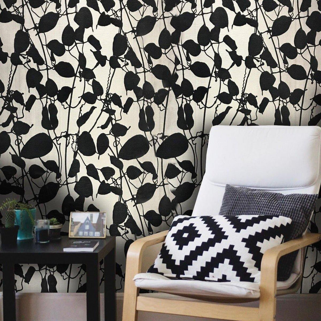 135052 White Black Flock Tree Leave Floral Flocked Wallpaper 3D ...