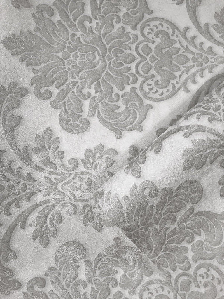 500002 White Gray Silver Rustic Damask Wallpaper textured ...