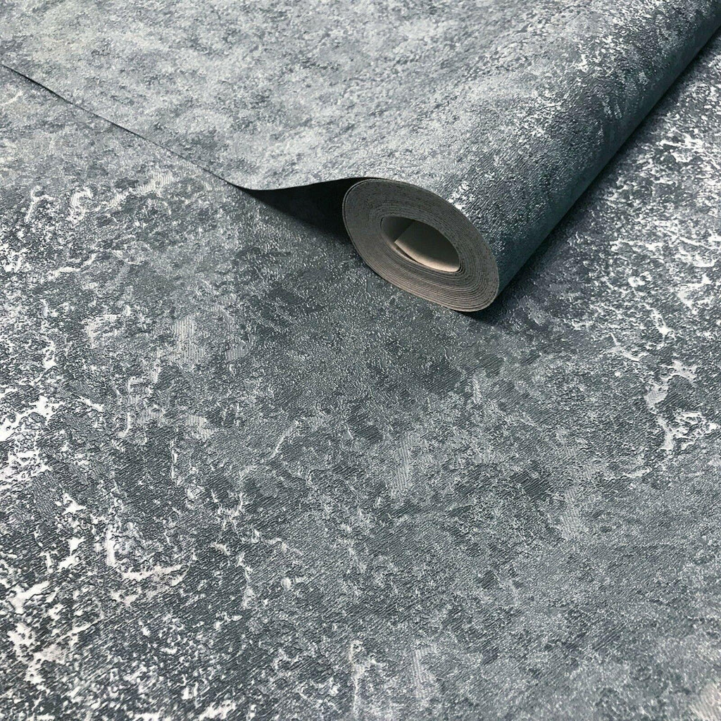 8538-08 Modern Wallpaper turquoise dark blue Silver metallic textured ...