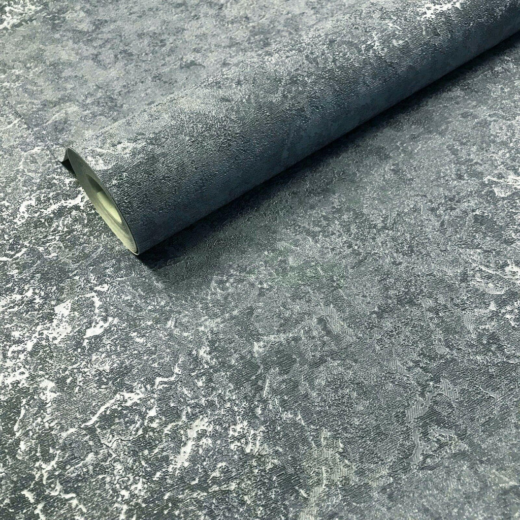 8538-08 Modern Wallpaper turquoise dark blue Silver metallic textured ...