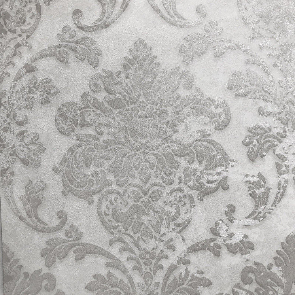 500002 White Gray Silver Rustic Damask Wallpaper textured ...