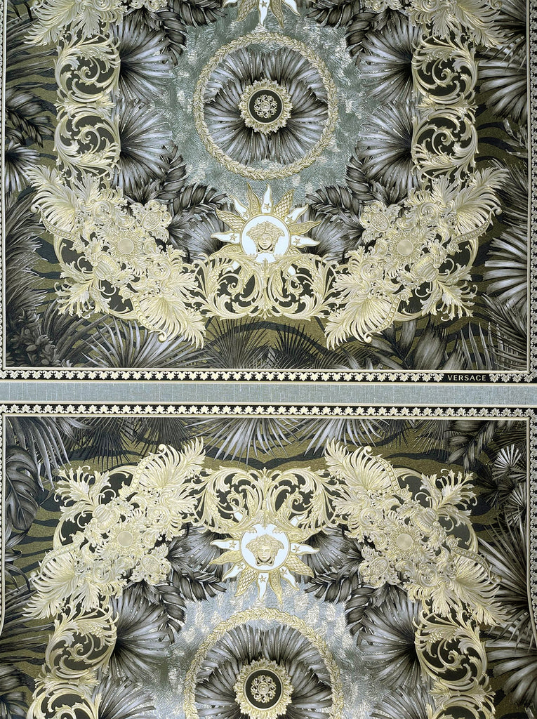 38703-5 Versace Brown Bronze Tropical Palm Leaf Baroque Panel Wallpape ...