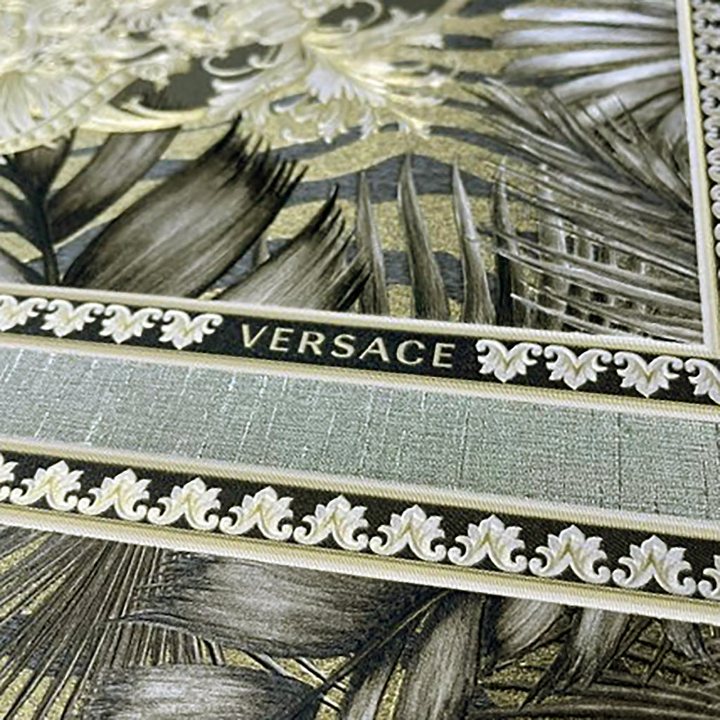 38703-5 Versace Brown Bronze Tropical Palm Leaf Baroque Panel Wallpape ...